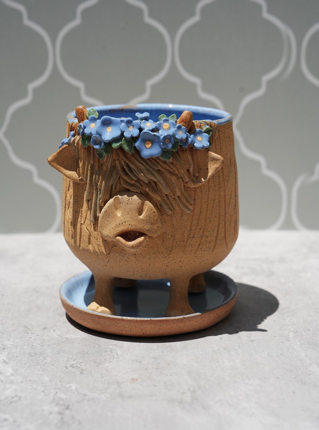 Highland Cow Planter: Ceramic Flower Wreath, Whimsical Home Decor - Etsy