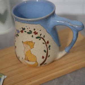 Preorder Fox Mug /blue Glaze Fox and Bird Ceramic Handmade Mug / Cute ...
