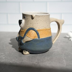 Preorder Bear Mug / Bar in Overallsceramic Handmade Mug / Cute Bear Mug ...