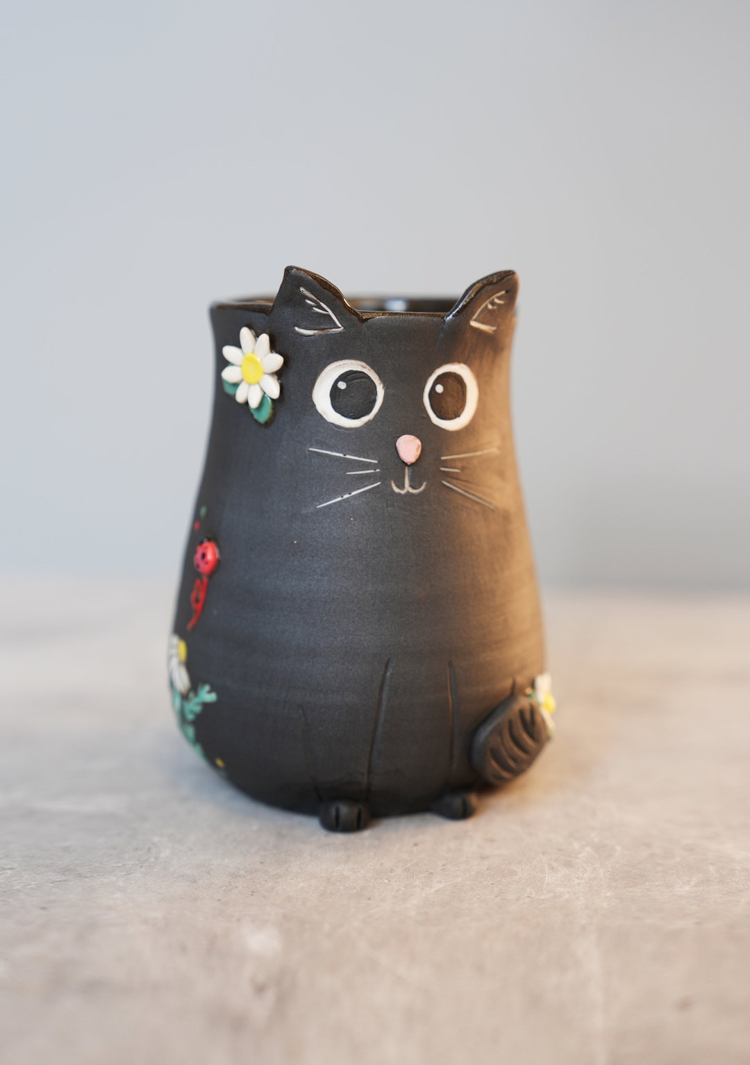 Ships Now Suzi the Cat Bud Vase, Cup, or Planter / Black Cat Ceramic ...