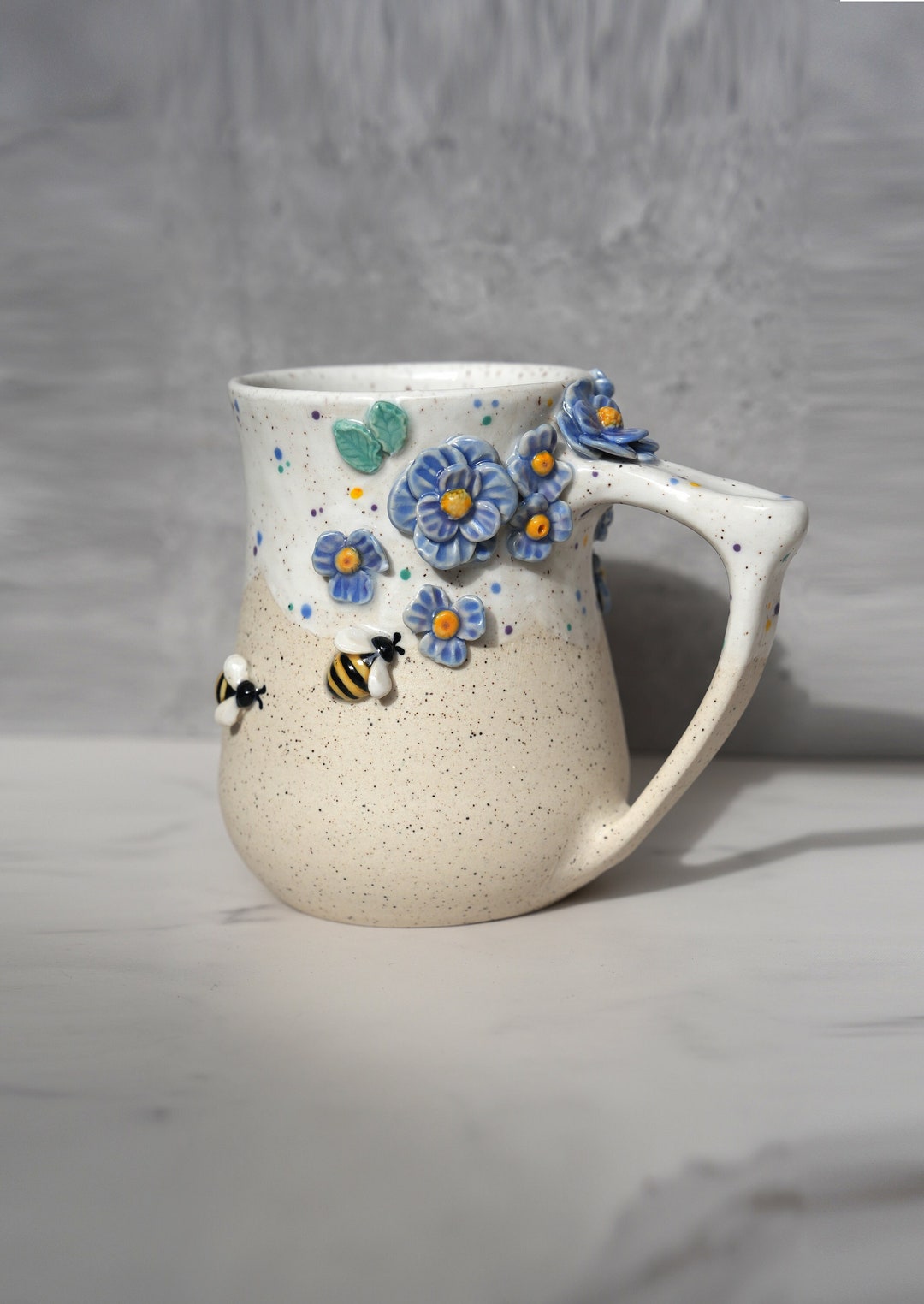 Preorder Bees and Violets Mug / Handmade Bee Mug / Golden Bee Mug - Etsy