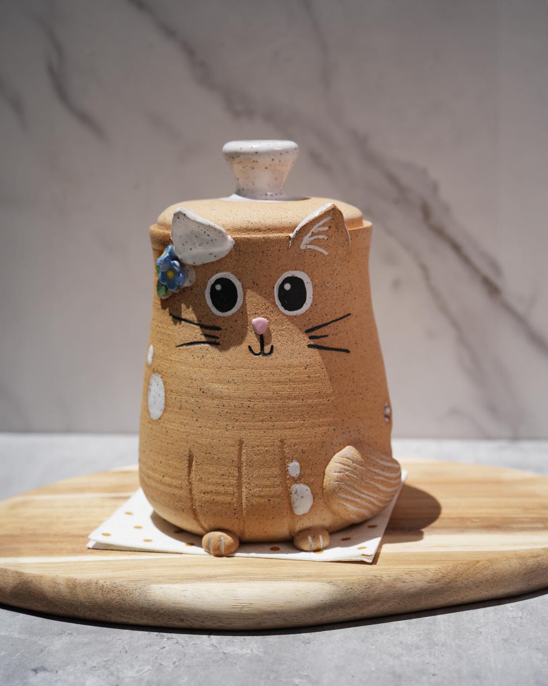 Ships Now Ceramic Cat Garlic Keeper: Handmade Stoneware Kitchen Storage ...