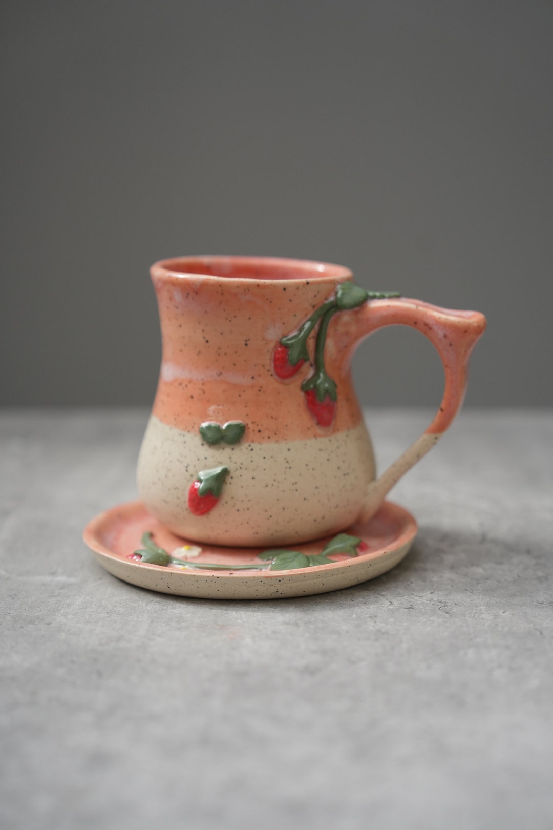 Preorder - Strawberry Mug and Plate / Handmade Strawberry Mug - Etsy