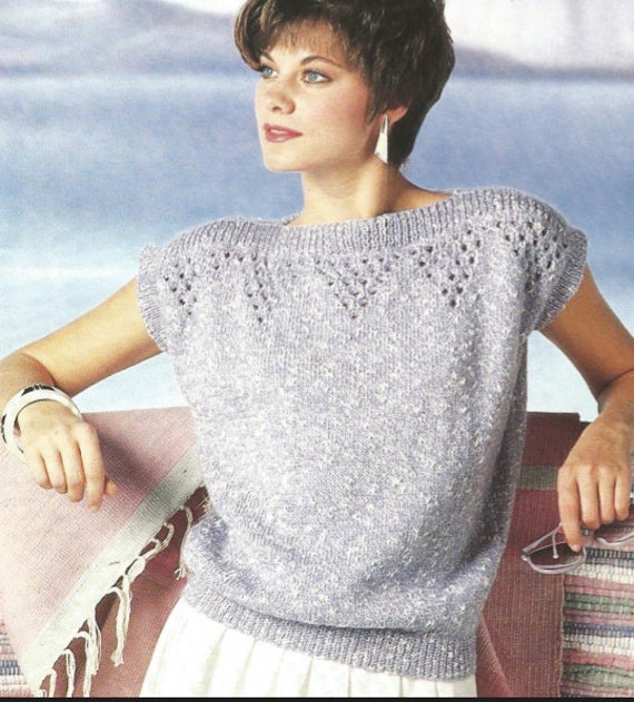 Knit Womans Cap Sleeve Pullover Sweater OhhhMama round neck patterned ...