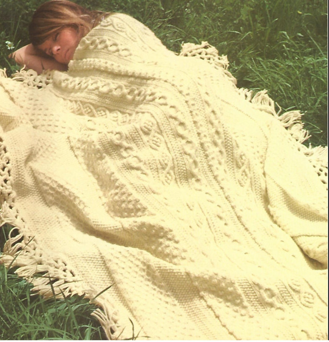 Knit Panel Afghan Pattern /ohhhmama/ With Fringe Warm Wrap for Single ...