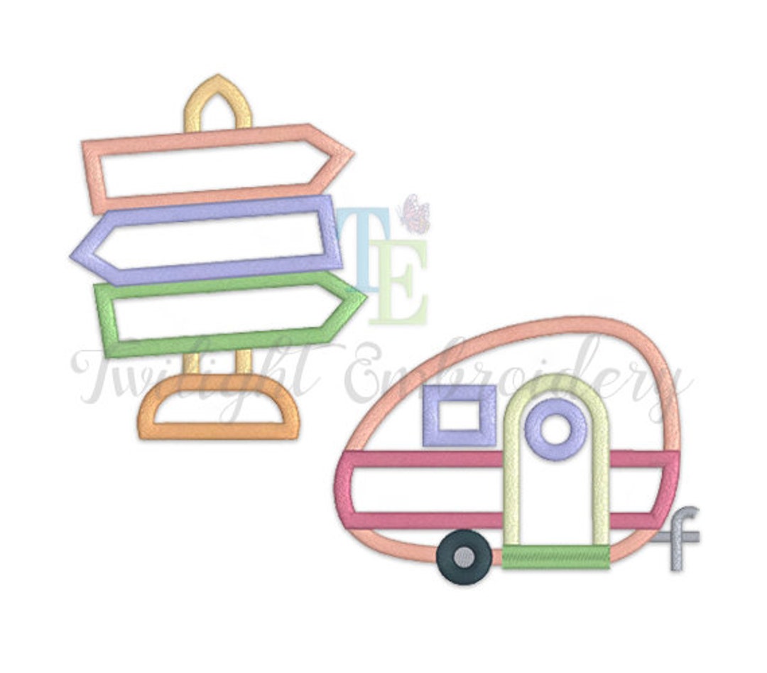 Set of 2 Camper Applique Machine Embroidery Designs Directions Sign ...