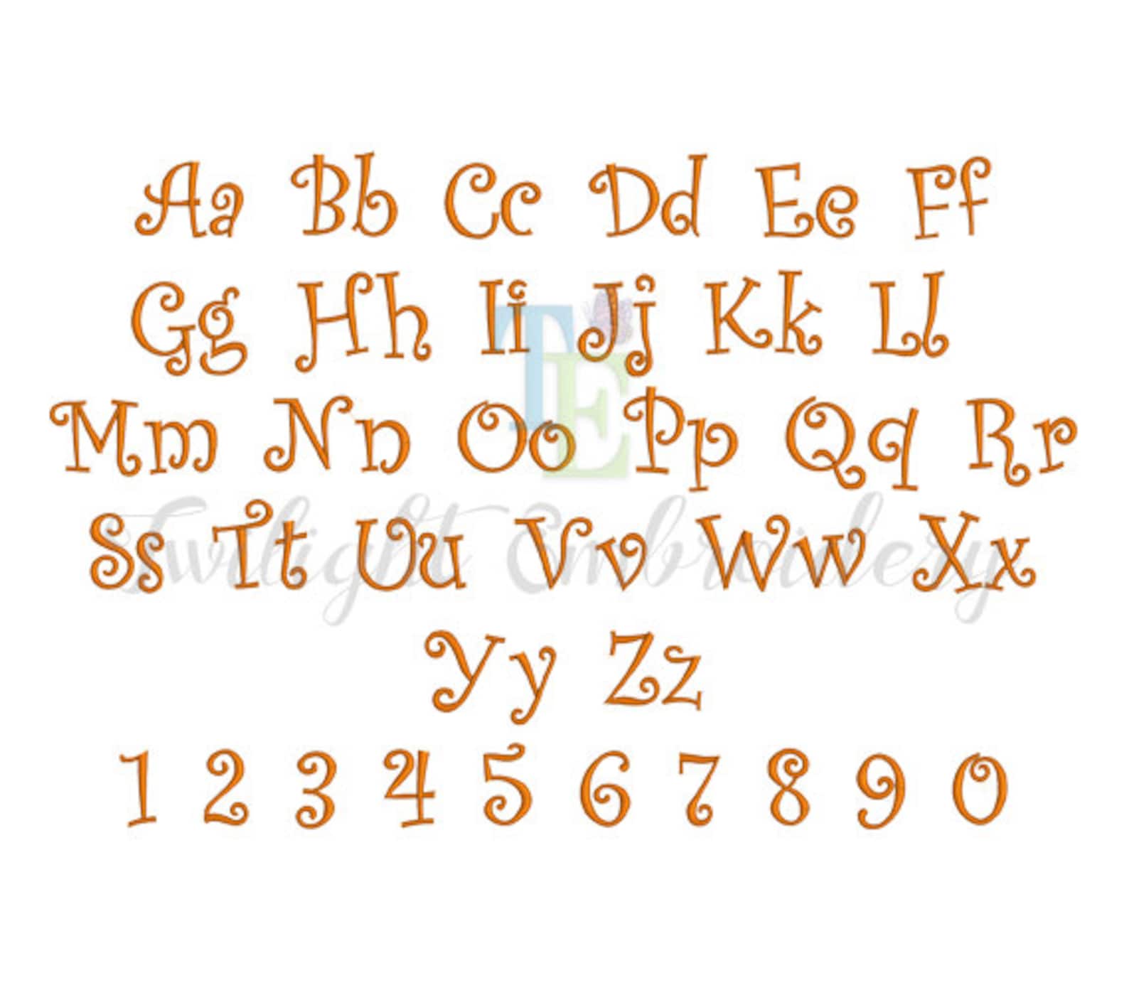 Curly Embroidery Font Machine Embroidery Curly Font in 6 Sizes INSTANT ...