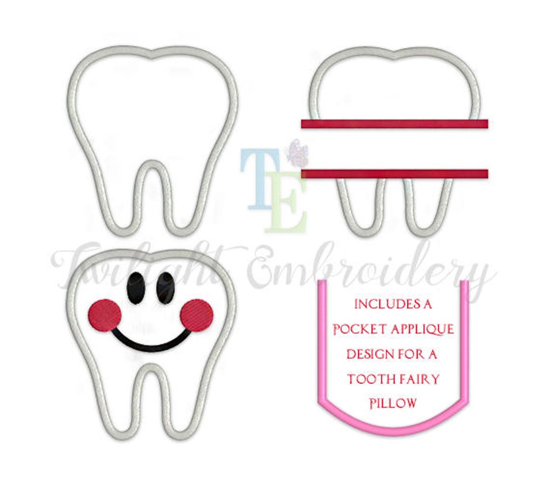 Set of 4 Tooth Applique Embroidery Designs Tooth Machine Embroidery ...