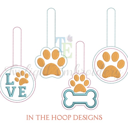 Set of 4 Paw Print Key Fob Embroidery Designs in the Hoop Key - Etsy