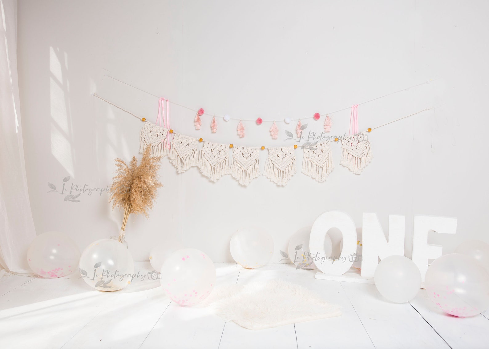 Boho Birthday Digital Backdrops, Baby Girl Birthday Backdrop, Digital ...