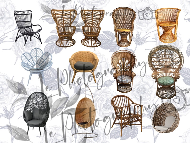 12 Wicker Chair Overlays, Egg Chair, PNG Files, Photoshop Overlays ...