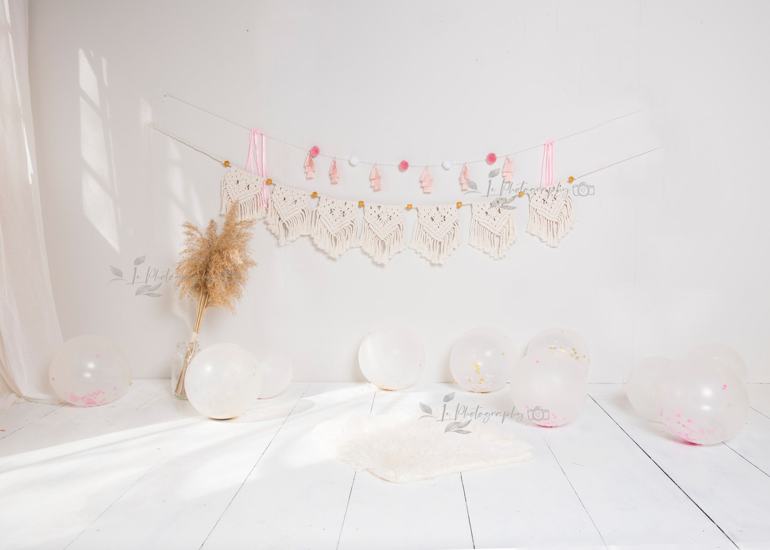 Boho Birthday Digital Backdrops, Baby Girl Birthday Backdrop, Digital ...
