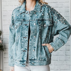 Pearl Jean Jacket Rhinestones, Bride Jean Jacket, Mrs Denim Jacket ...