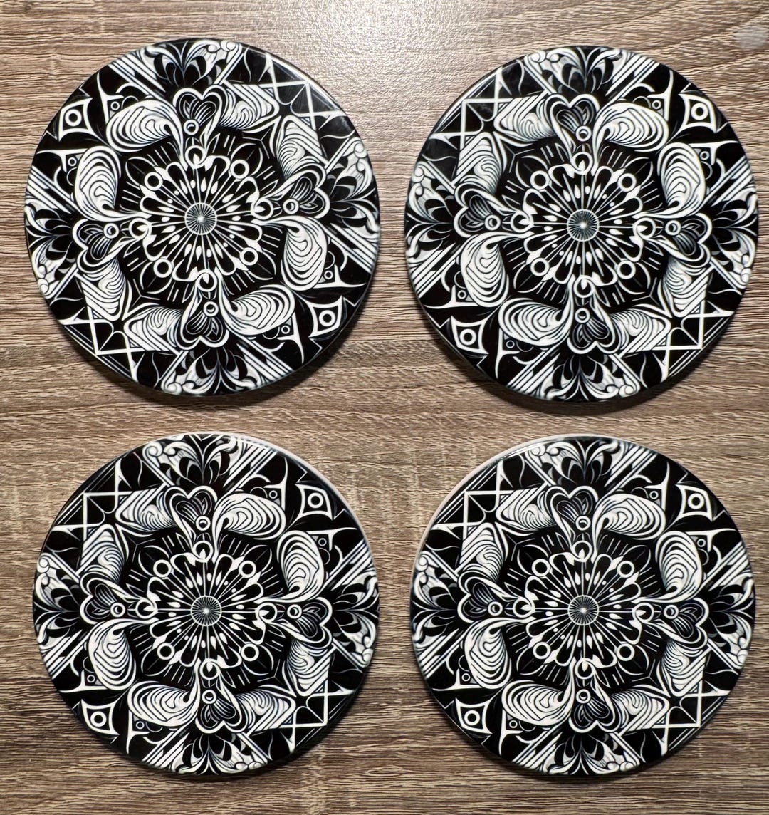 Black and White Art Deco Design Ceramic Round Coasters - Set of 4 - Etsy
