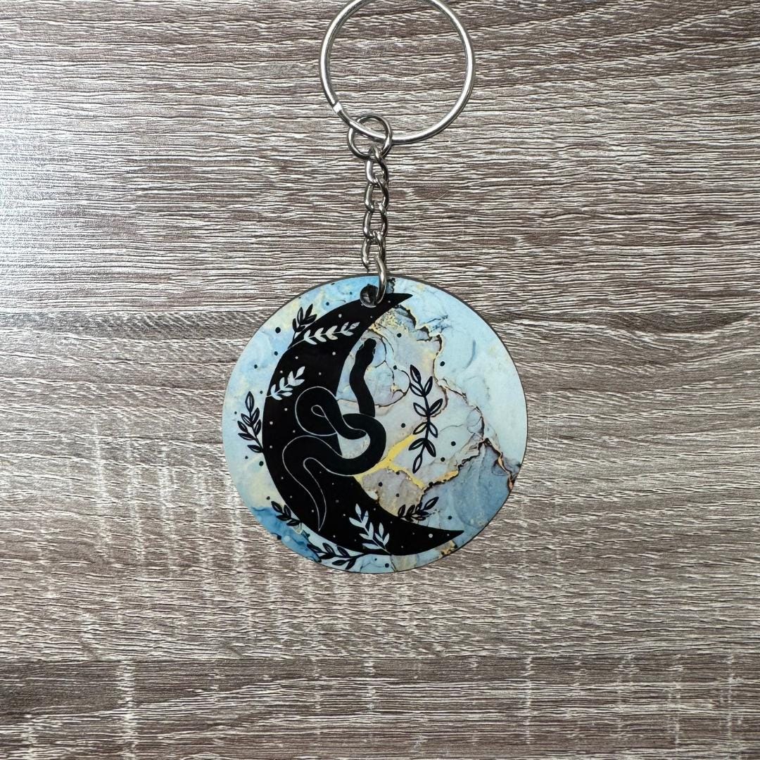 Mystic Moon & Serpent Keychain - Celestial Keychain - Purse Charm ...