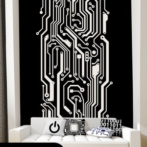 Circuit Board Wall Decal - Vertical Tall Circuit Wall Art Custom Size ...