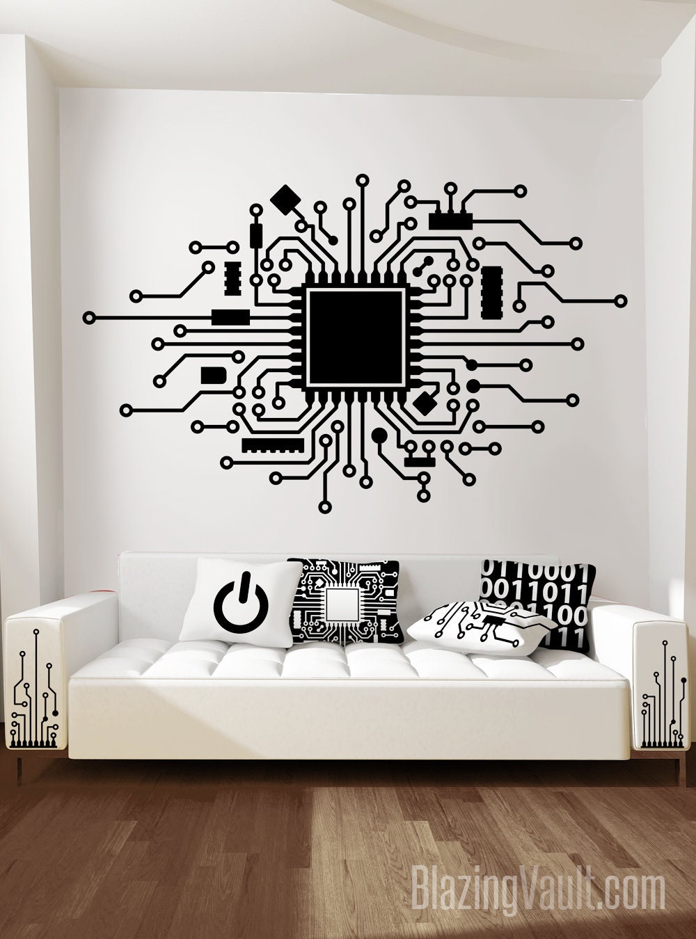 Technology Wall Decal - Circuit Board Wall Sticker Binary Code Computer ...