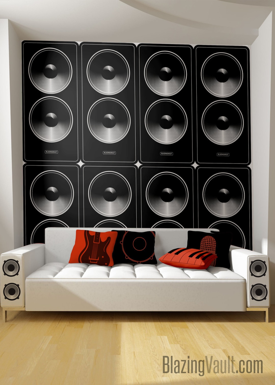 Large Stereo Speakers Wall Decal Dance Party DJ Audio Band Amps Rock ...