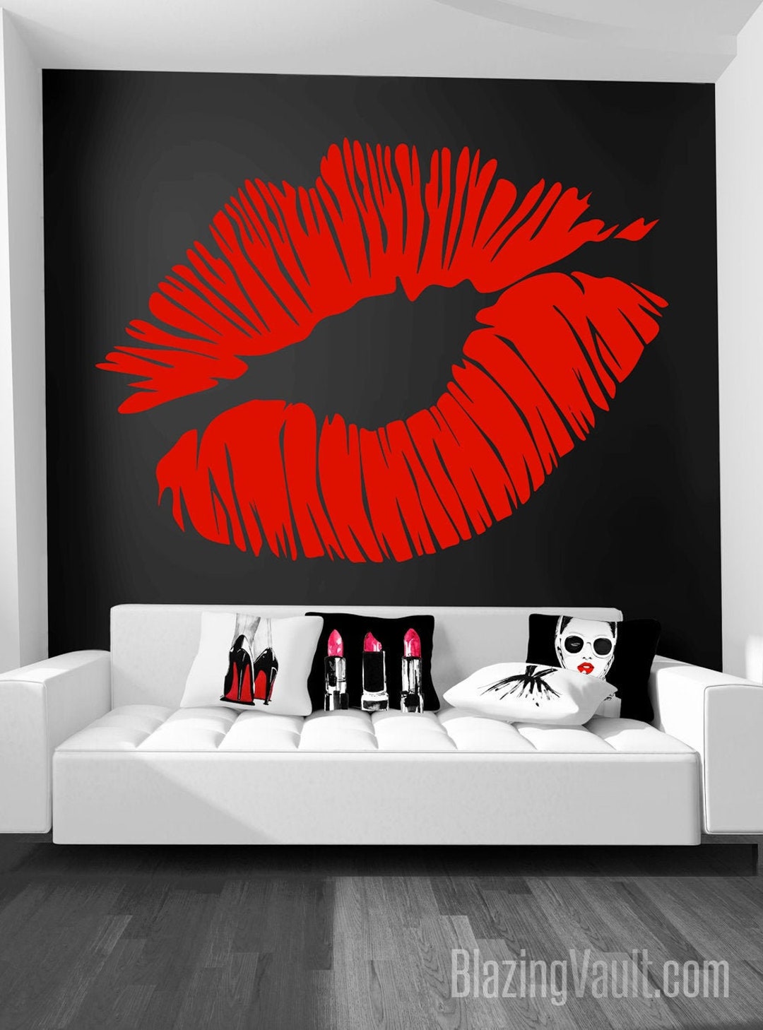 Blowing Kiss Lips Kissing Wall Decal - Fashion Woman Lipstick Stain ...