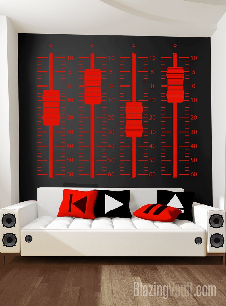 Mixing Console Sliders Wall Decal Yellow - Recording Studio Music ...