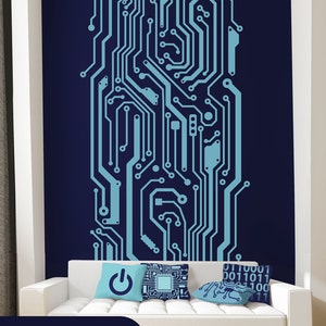 Circuit Board Wall Decal - Vertical Tall Circuit Wall Art Custom Size ...