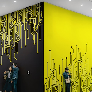 Technology Wall Decal Circuit Board Top Binary Code Wall Art Science ...