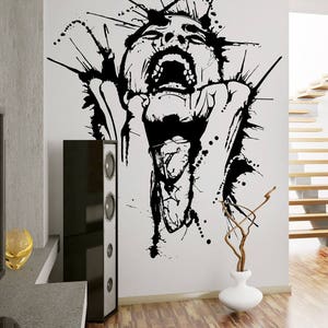 Screaming Woman Splatter Paint Wall Decal Bloody Ink Dripping Laugh ...