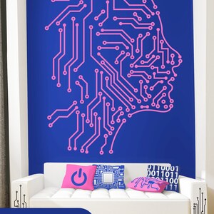 Technology Wall Decal - Face Circuit Board IT Wall Art Binary Code ...
