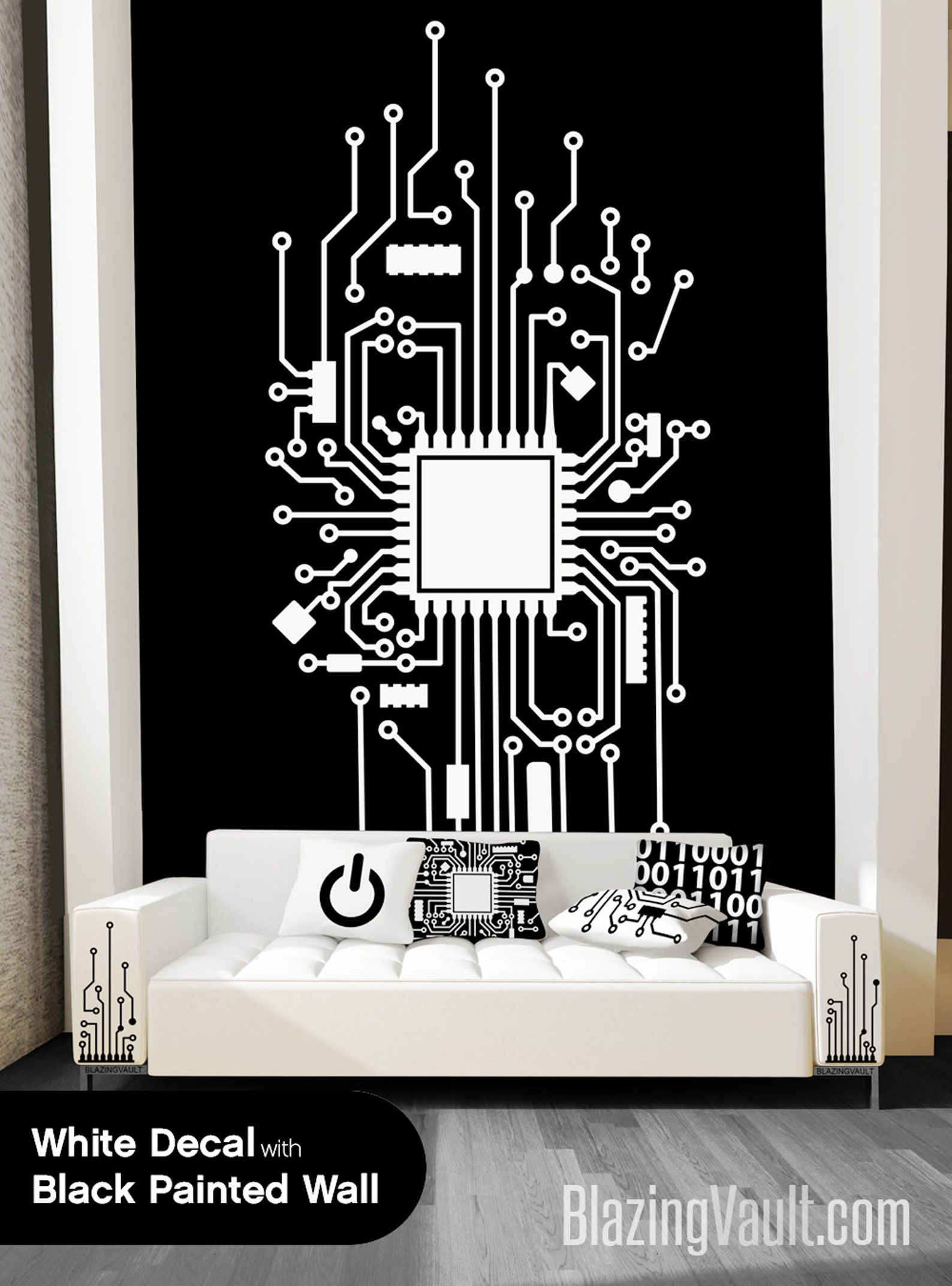 Technology Wall Decal - Vertical Circuit Board Wall Sticker Computer ...