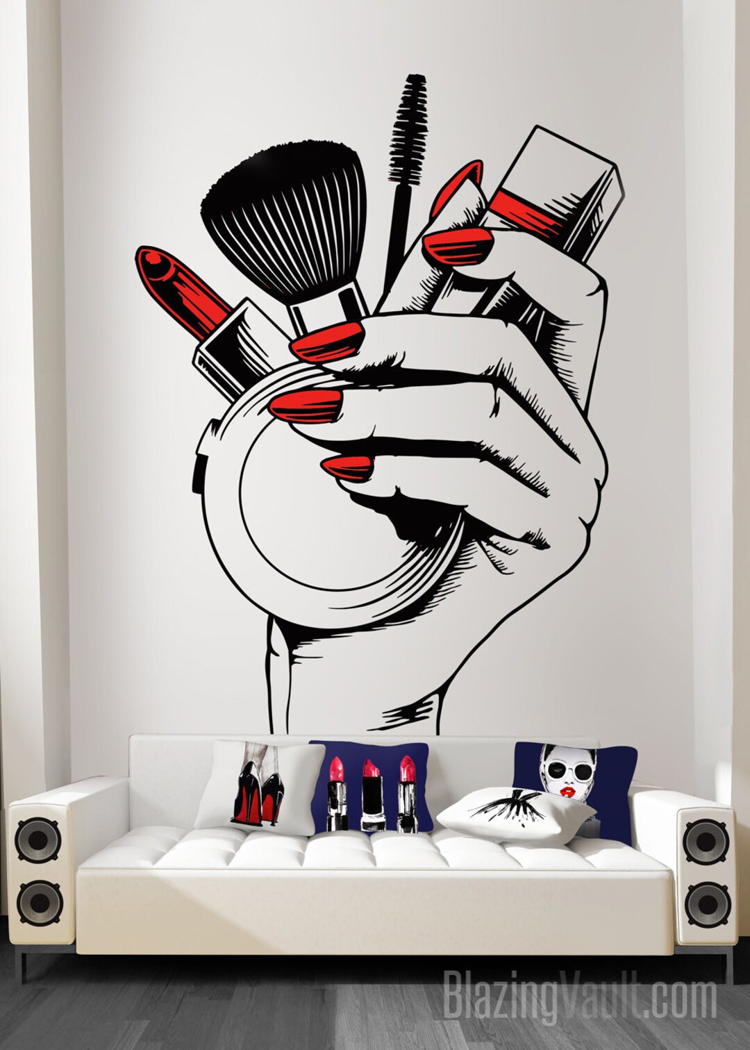 Beauty Makeup Fashion Wall Decal - Lipstick Nails Wall Sticker Nail ...