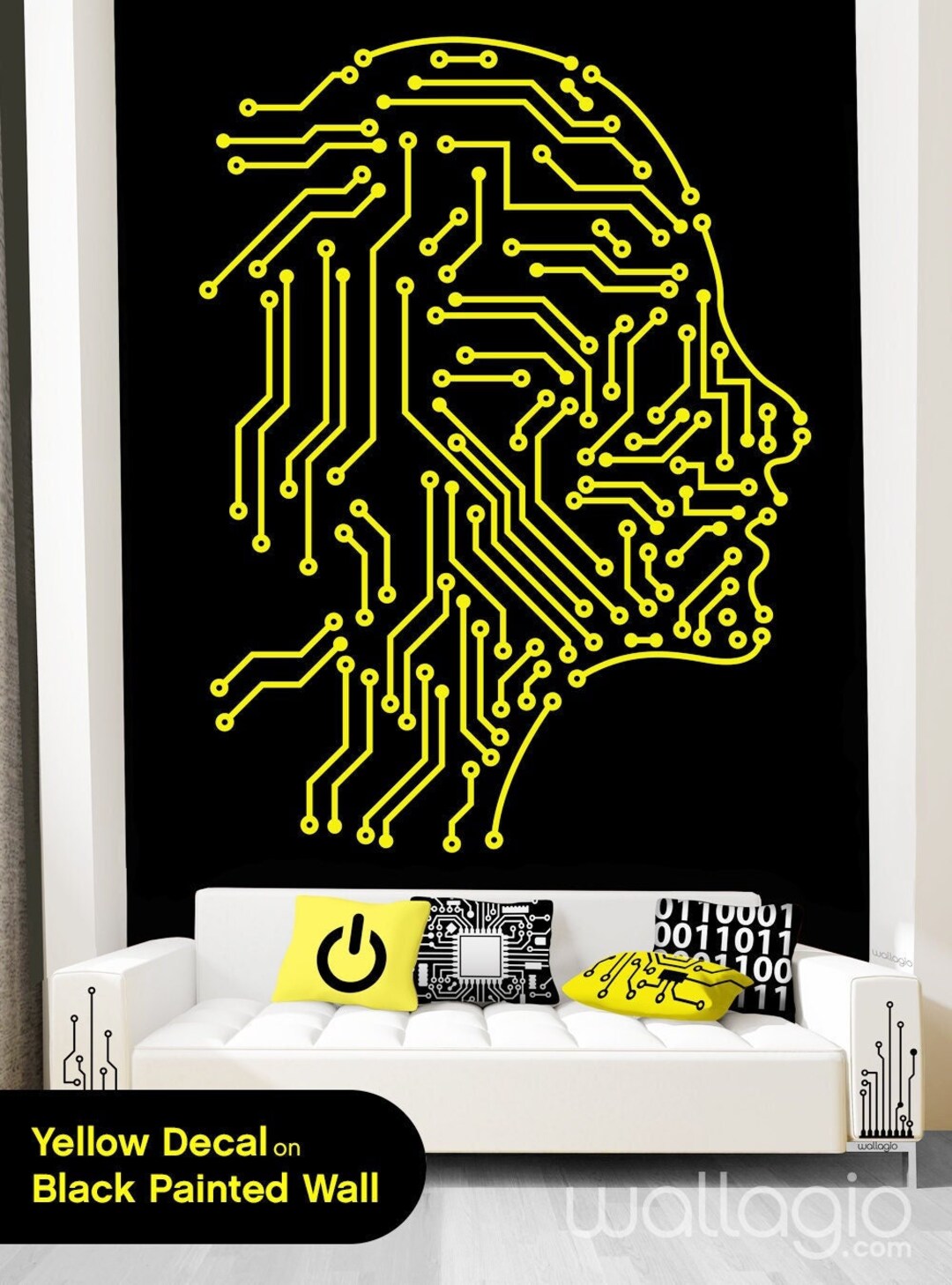 Technology Wall Decal - Face Circuit Board IT Wall Art Binary Code ...