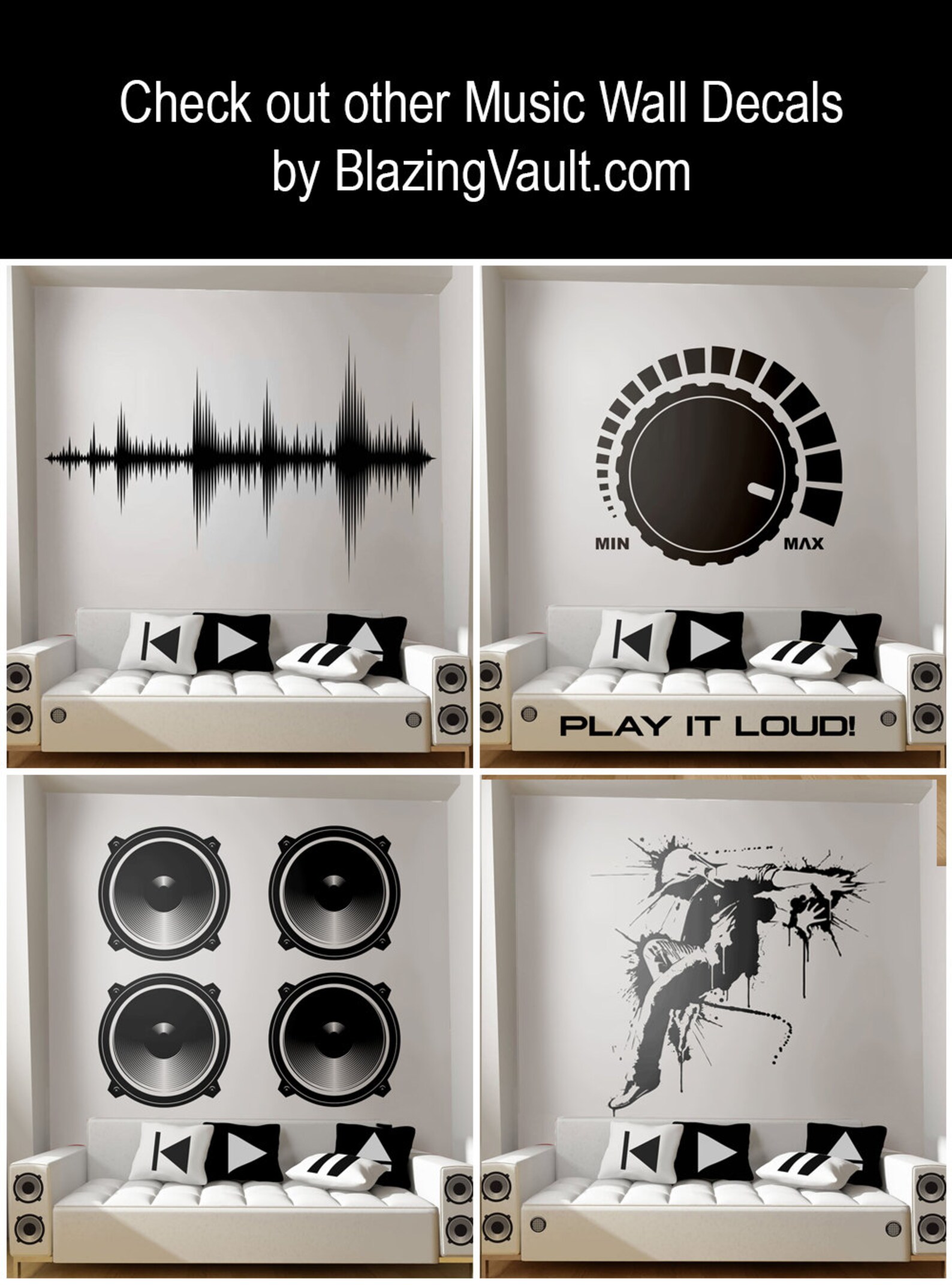 Mixing Console Sliders Wall Decal White Black Recording Studio Music ...