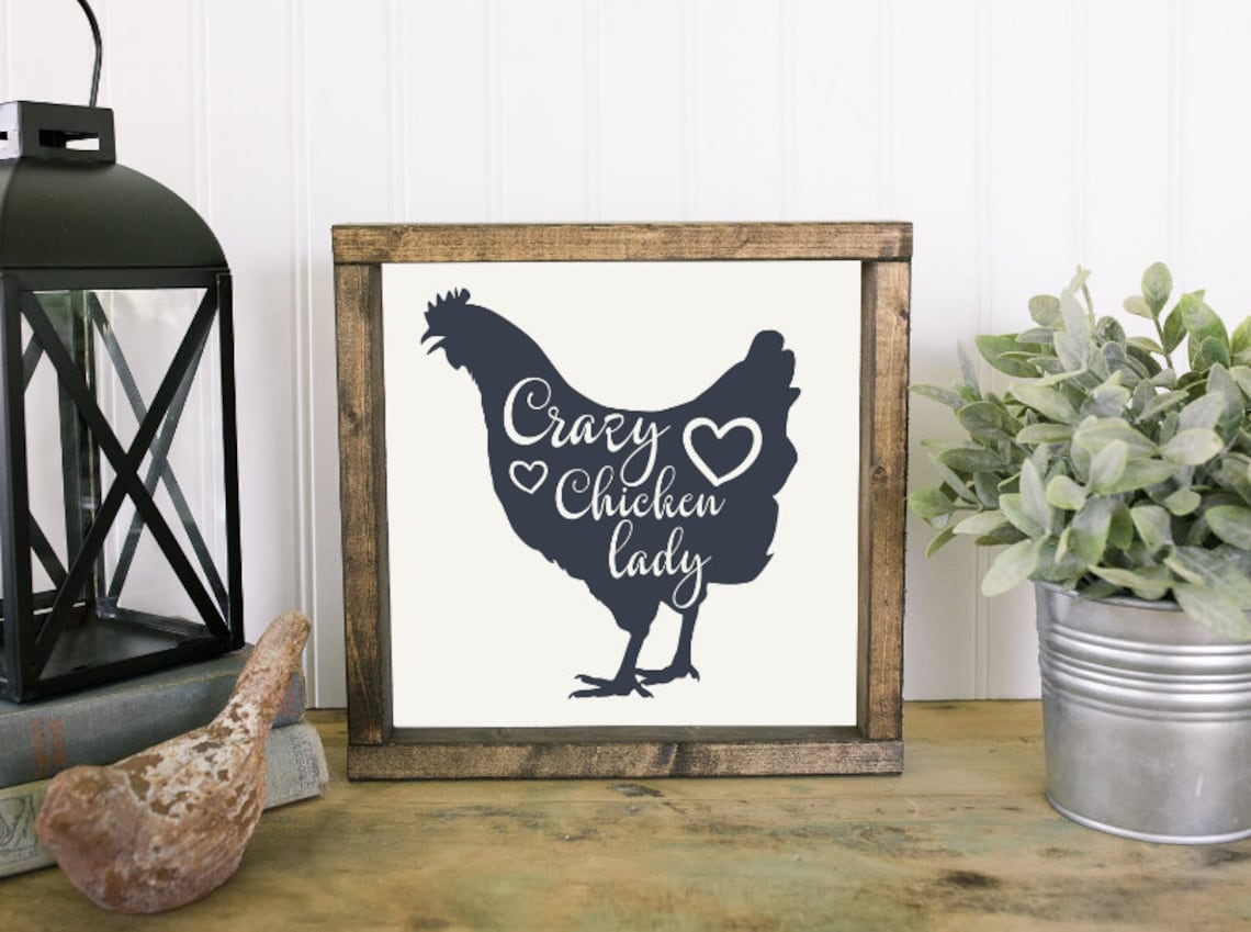 Rustic Framed Crazy Chicken Lady Wood Sign Rustic Wood Decor | Etsy