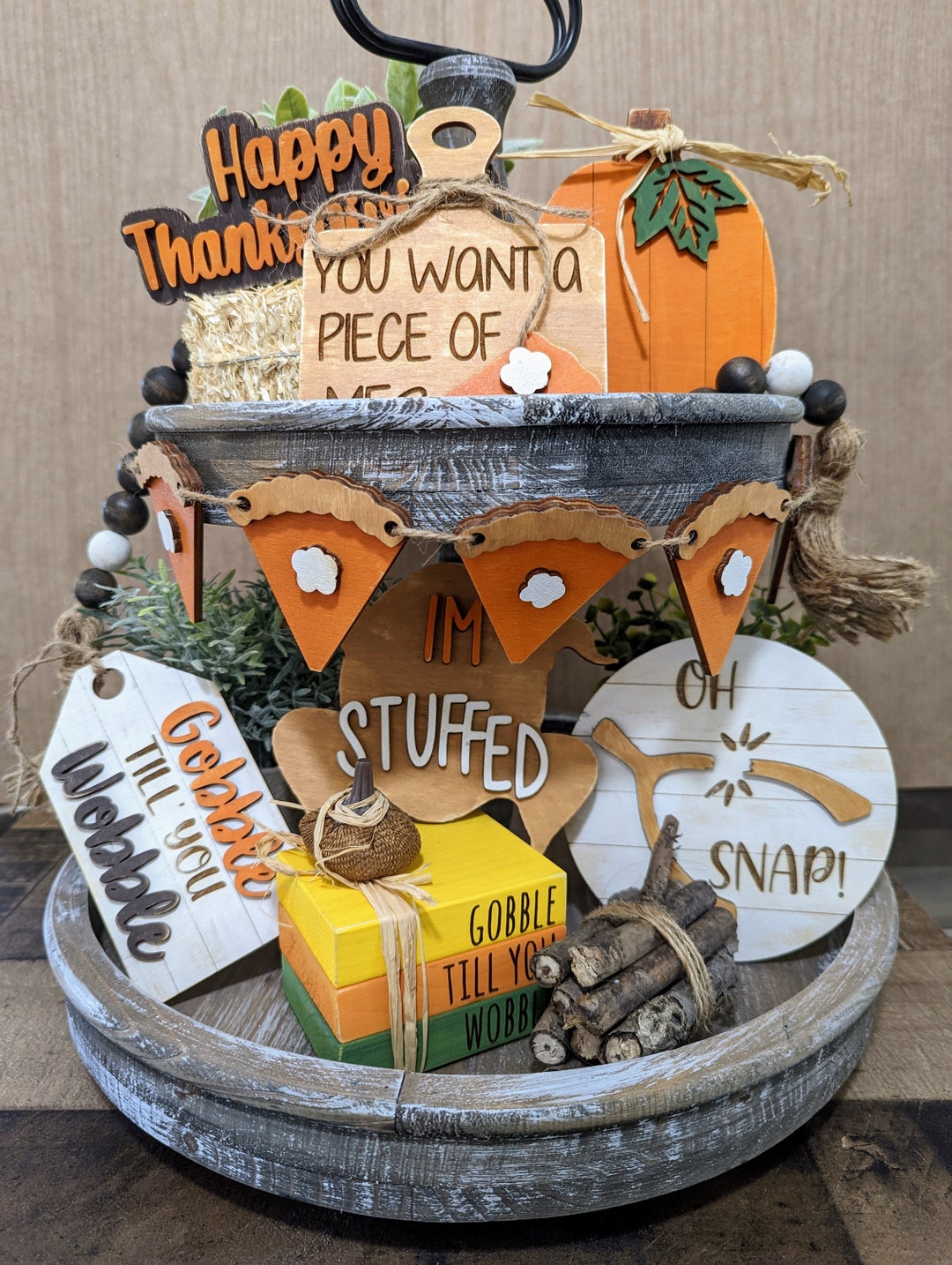 Thanksgiving Tier Tray Set, Gobble Wobble Sign, Pumpkin Pie Decor ...