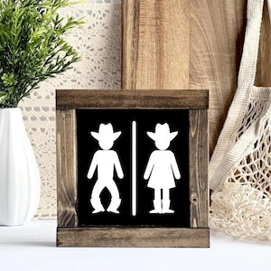 Cowboy Cowgirl Bathroom Sign, Western Bathroom Decor, Cowboy Restroom ...