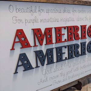 America the Beautiful Lyrics Wood Wall Decor, Laser Cut Handpainted ...