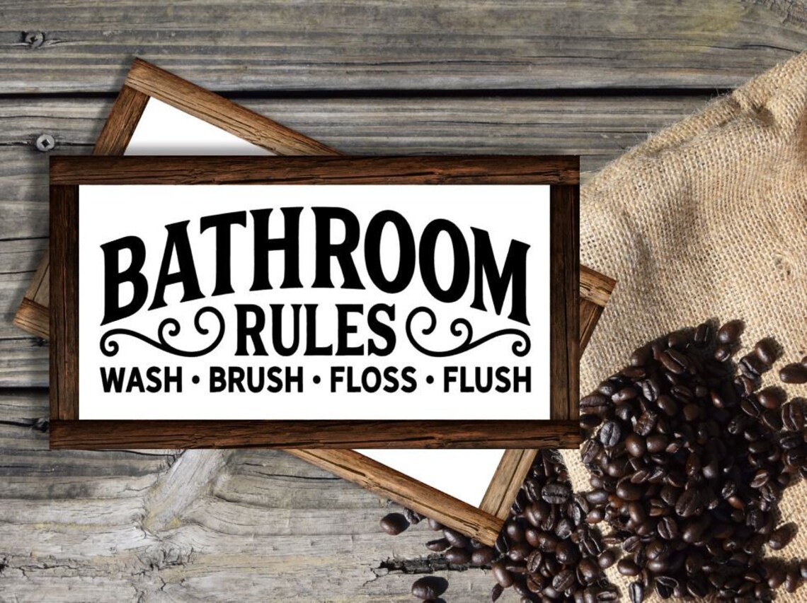 Framed Bathroom Rules Sign / Bathroom Decor / Wood Bathroom | Etsy