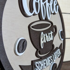 Coffee First Schemes Later Wood Coffee Bar Sign, Coffee Decor, Unique ...
