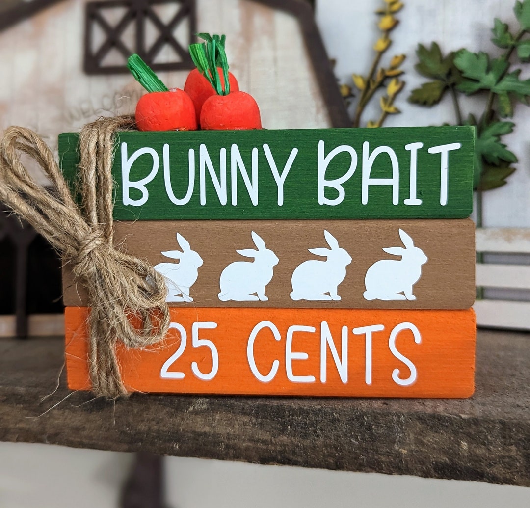Bunny Bait Easter Mini Wood Book Stack, Easter Themed Book Stack Tier ...