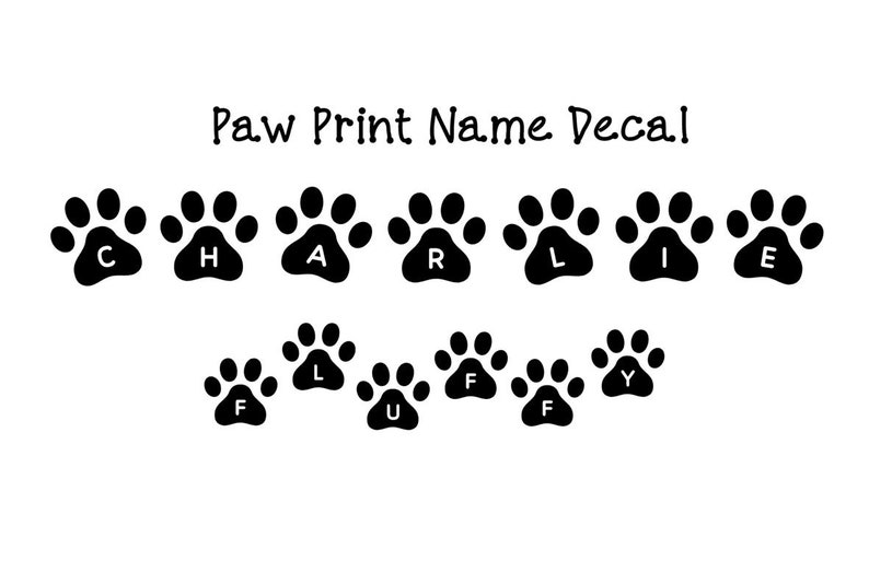 Pet Name Paw Print Vinyl Decal, Paw Decal, Paw Print Decal, Pet Name ...