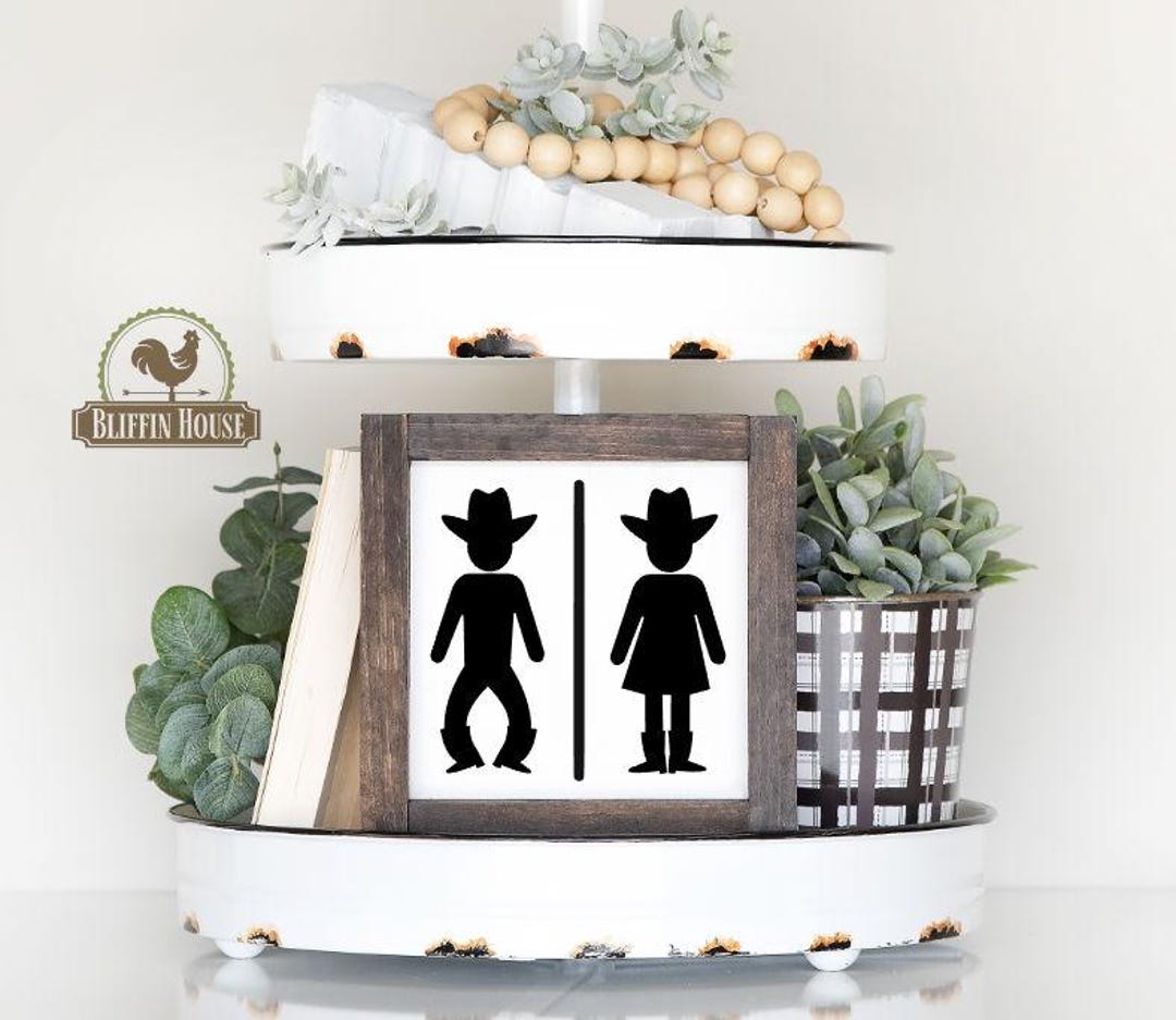 Cowboy Cowgirl Bathroom Sign, Western Bathroom Decor, Cowboy Restroom ...