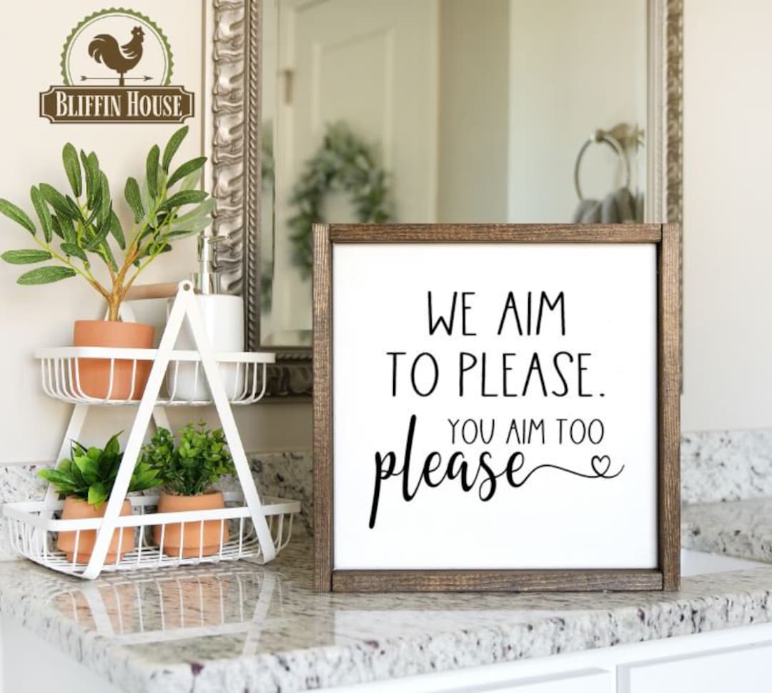 We Aim to Please Bathroom Sign, Please Aim Bathroom Humor, Framed ...