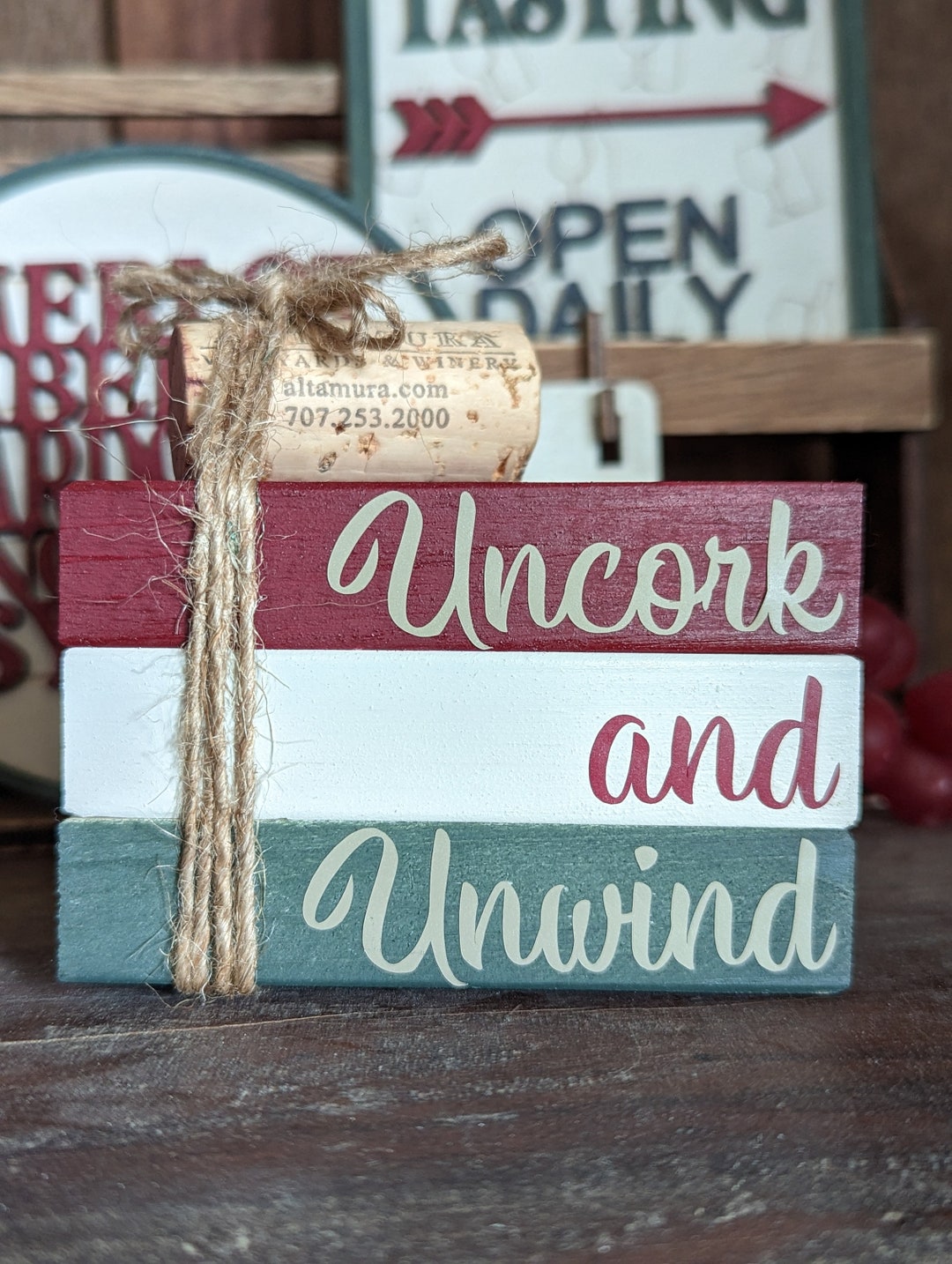 Wine Mini Wood Book Stack, Wine Themed Book Stack Tier Tray Decor ...