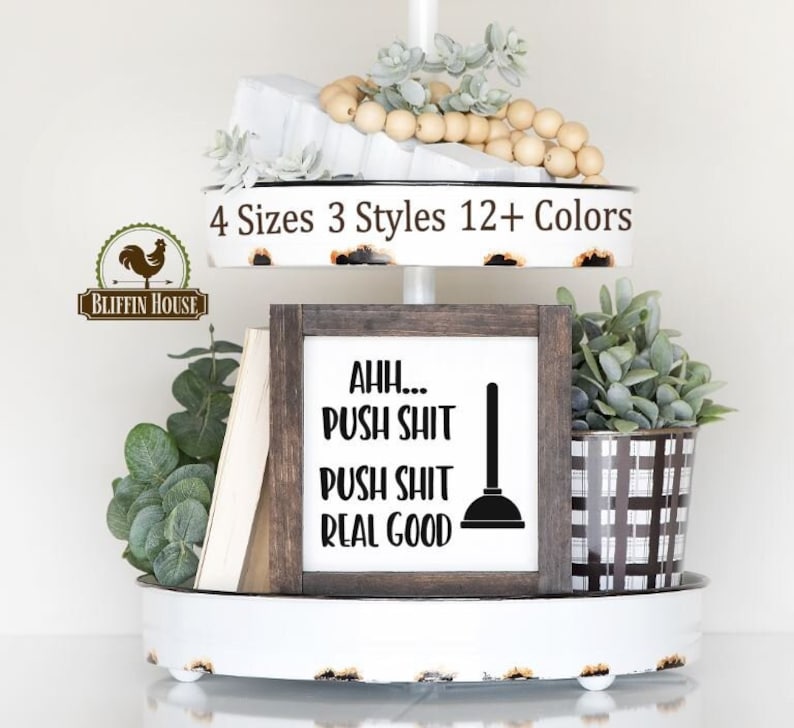 Ahh Push Shit Bathroom Sign Plunger Poop Poop Sign - Etsy