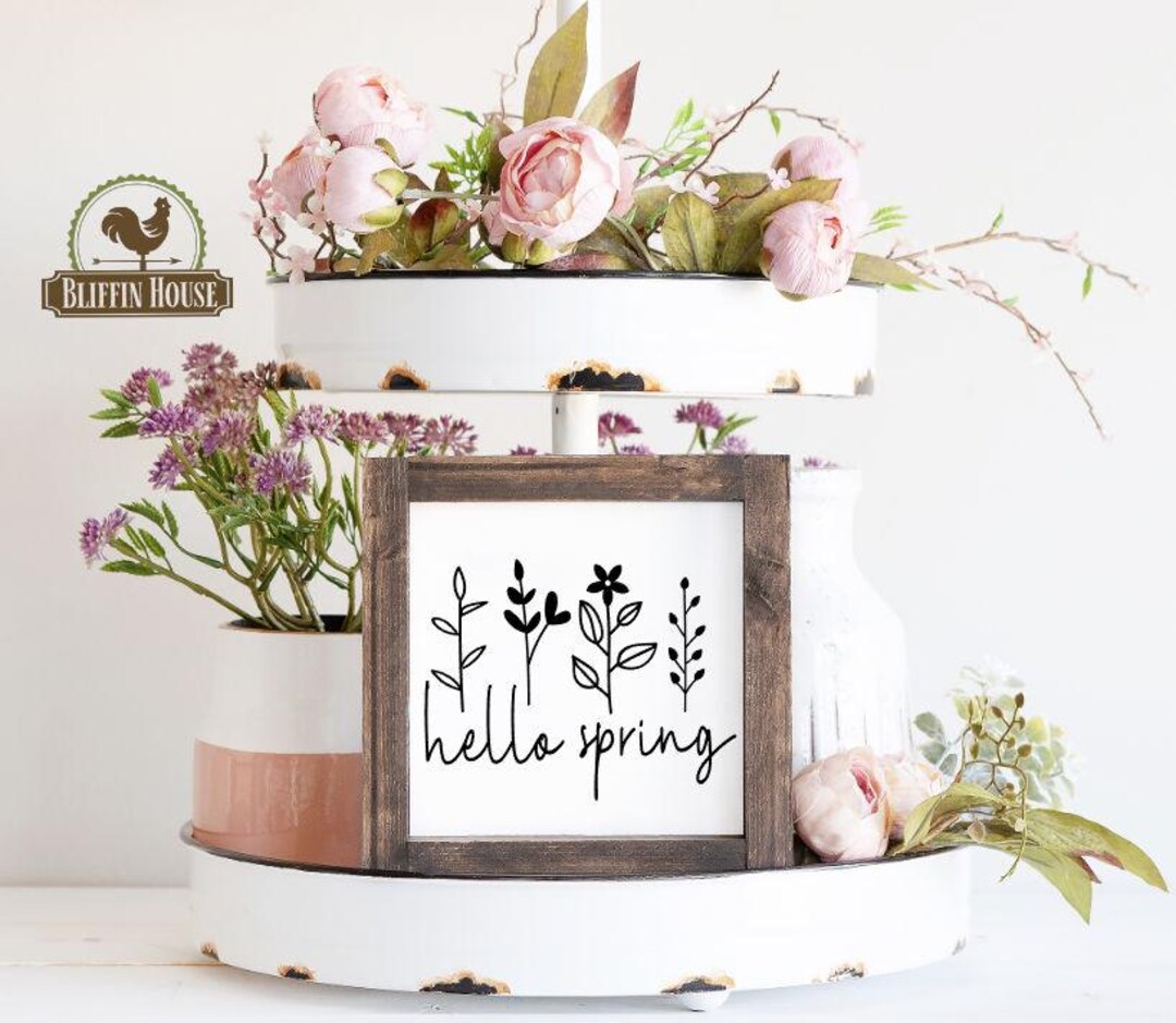 Hello Spring Flowers Wood Sign Decor, Spring Decor, Spring Themed Decor ...