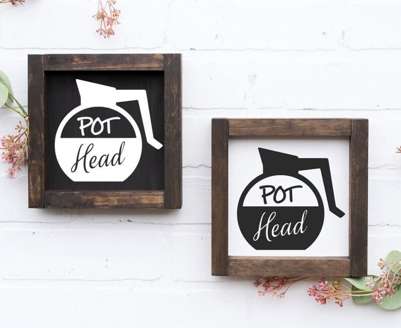 Pot Head Coffee Pot Rustic Wood Sign, Kitchen Wall Decor, Coffee Bar ...