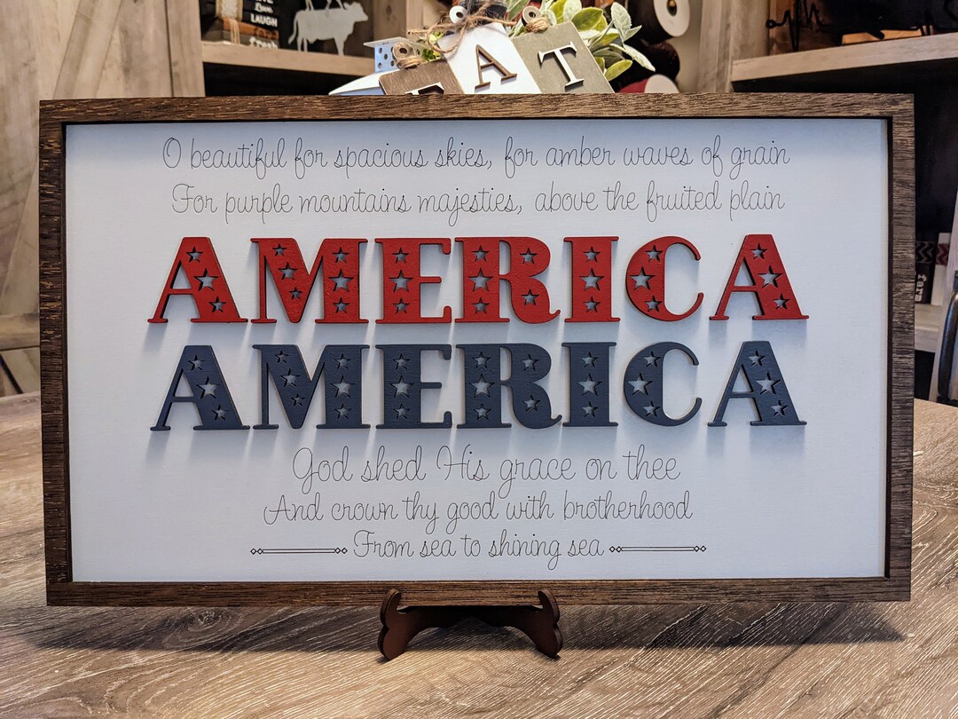 America the Beautiful Lyrics Wood Wall Decor, Laser Cut Handpainted ...