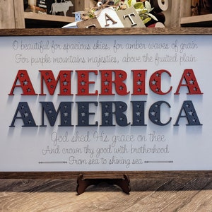 America the Beautiful Lyrics Wood Wall Decor, Laser Cut Handpainted ...