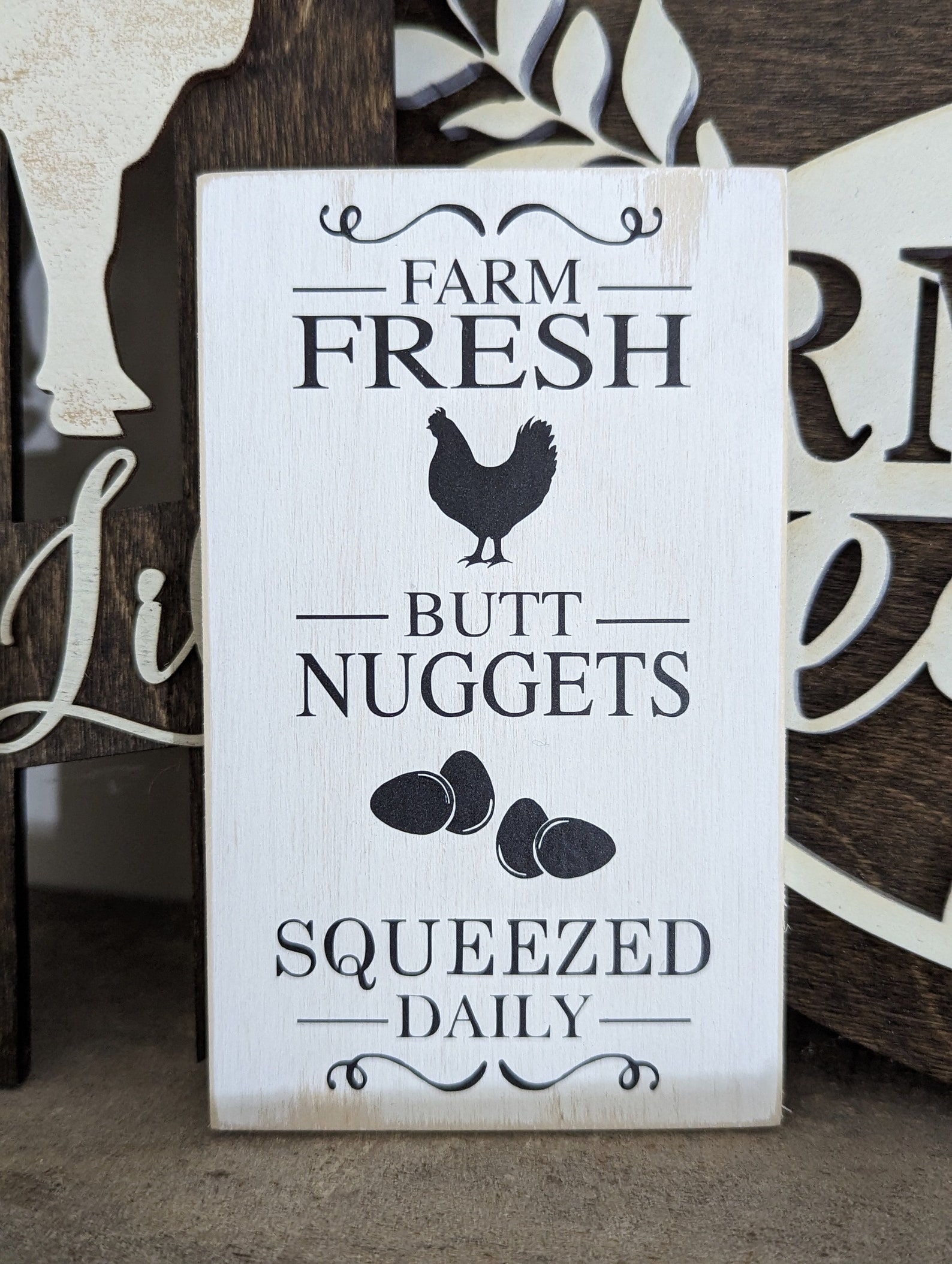 Mini Farm Fresh Butt Nuggets Wood Sign, Tiered Tray Chicken Sign, Butt ...