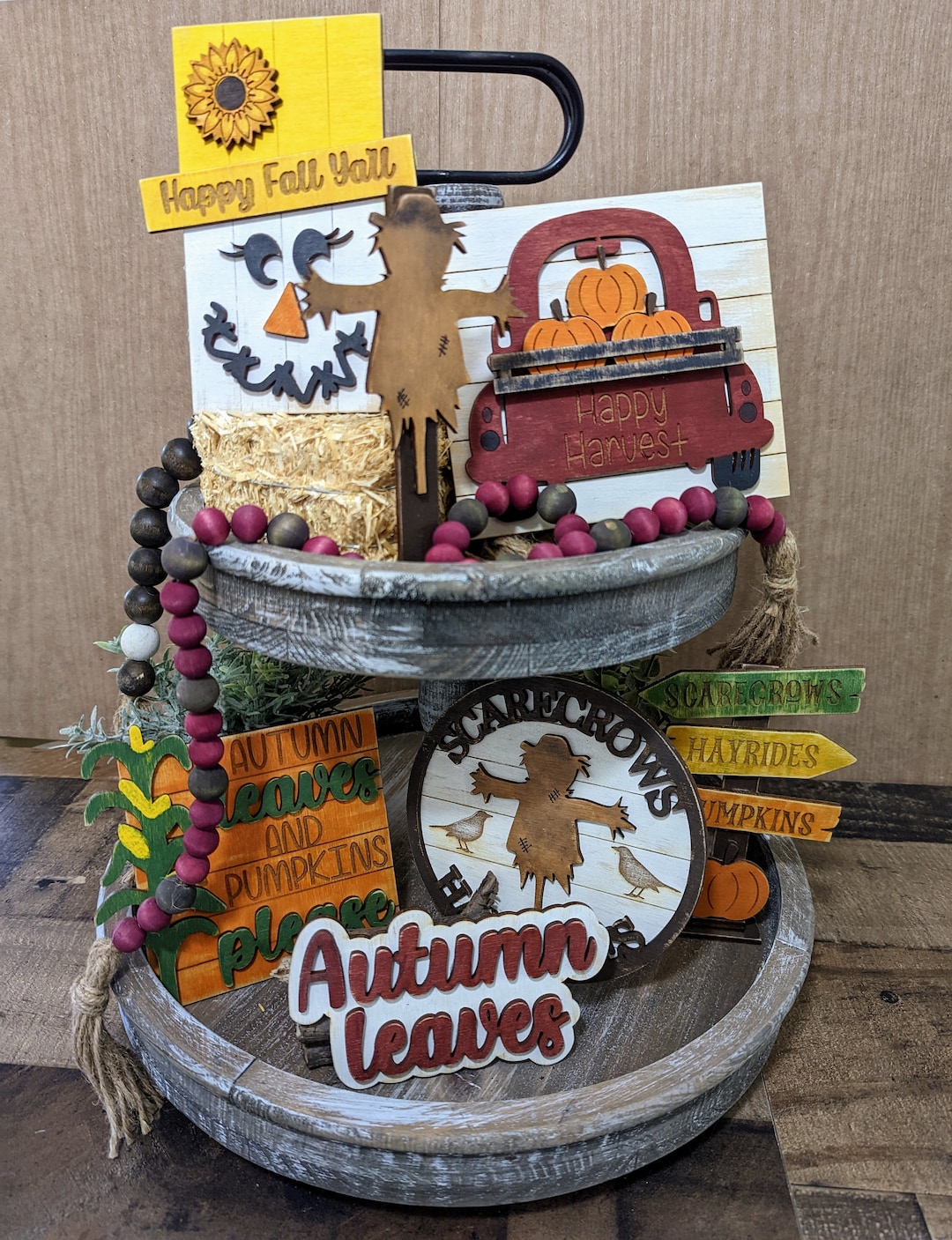 Autumn Fall Tier Tray Set, Happy Fall Y'all, Happy Harvest, Scarecrows ...
